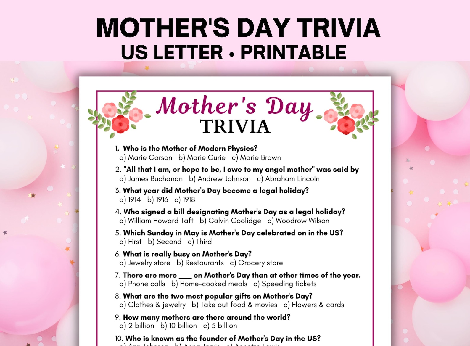 Mother's Day Trivia, Mother's Day Quiz, Trivia for Mothers, Mom Trivia ...