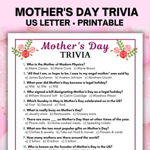 Mother's Day Trivia, Mother's Day Quiz, Trivia for Mothers, Mom Trivia ...