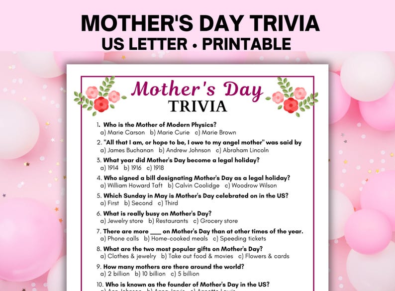 Mother's Day Trivia, Mother's Day Quiz, Trivia for Mothers, Mom Trivia ...