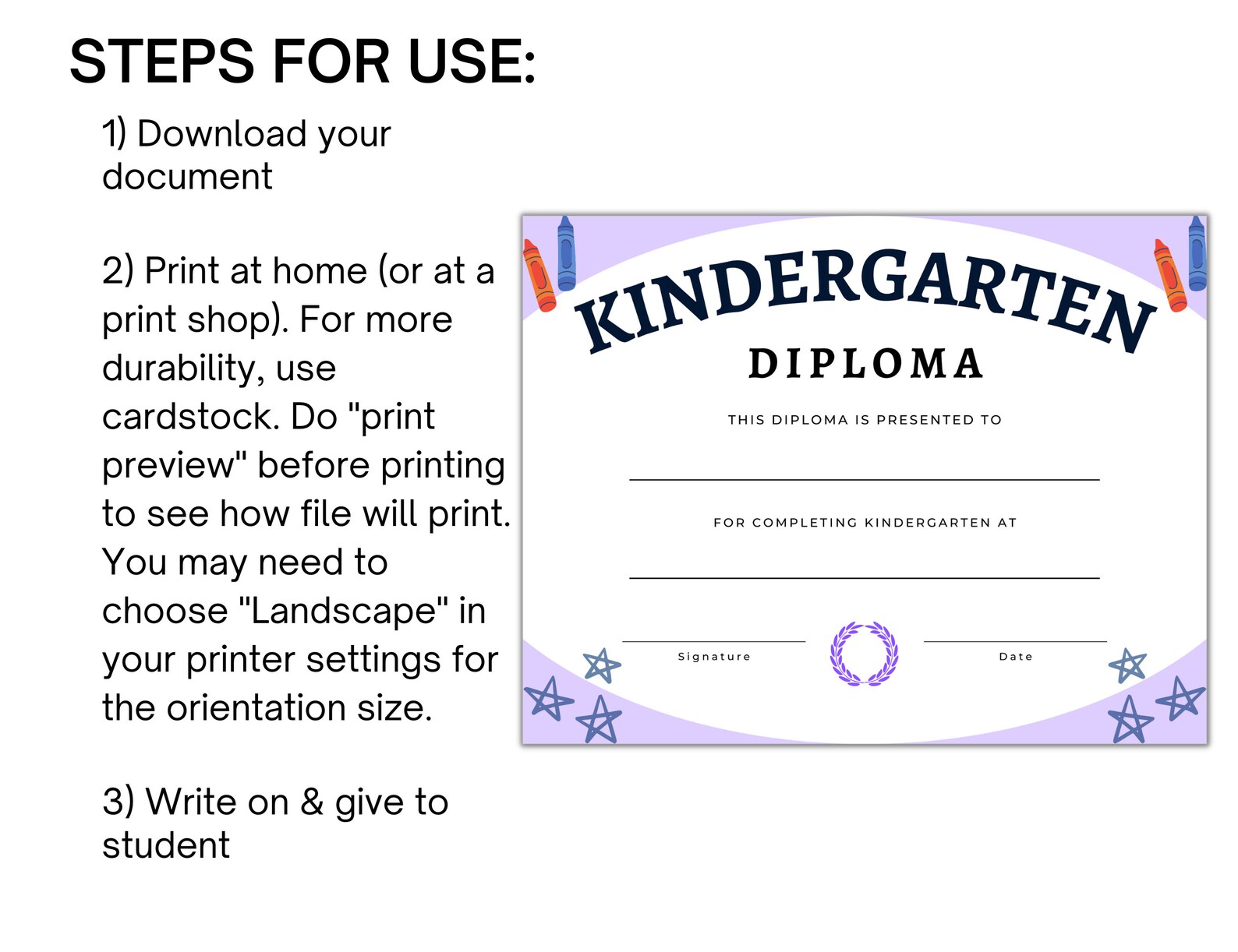Fillable Kindergarten Diploma Printable Template, Personalized Diploma ...