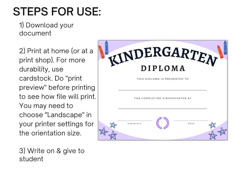 Fillable Kindergarten Diploma Printable Template, Personalized Diploma ...