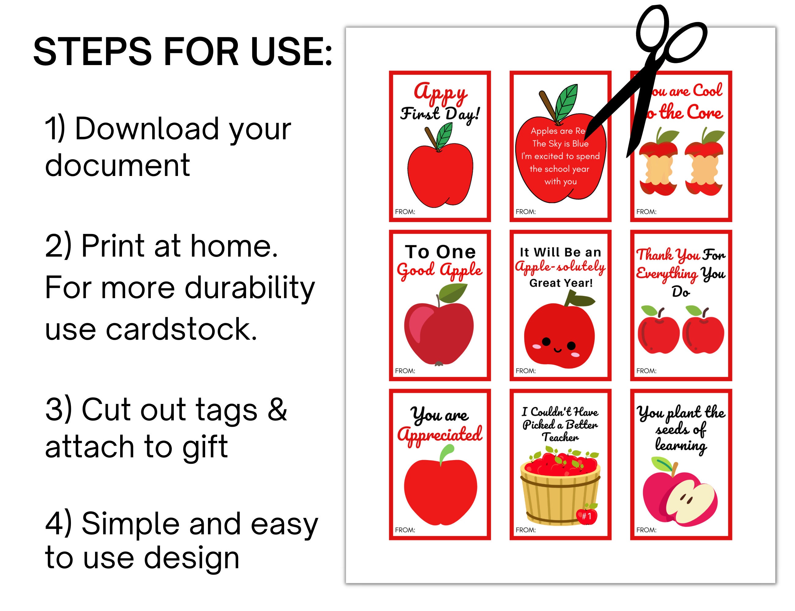Apple Teacher Tag, First Day of School and Back to School Teacher Gift ...