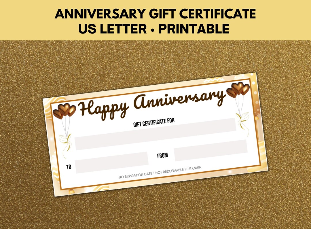 Printable Anniversary Gift Certificate, Anniversary Coupons, Gift ...