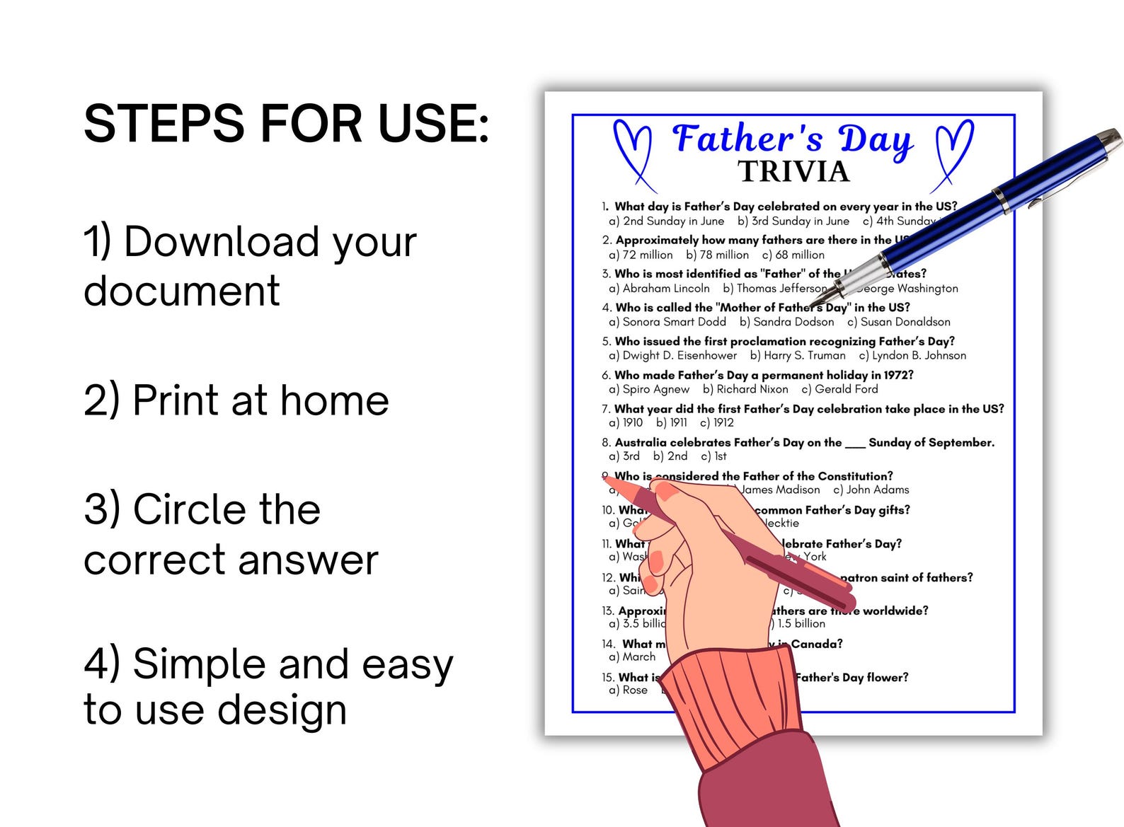 Father's Day Trivia, Dad Trivia, Father's Day Quiz Brunch Game ...