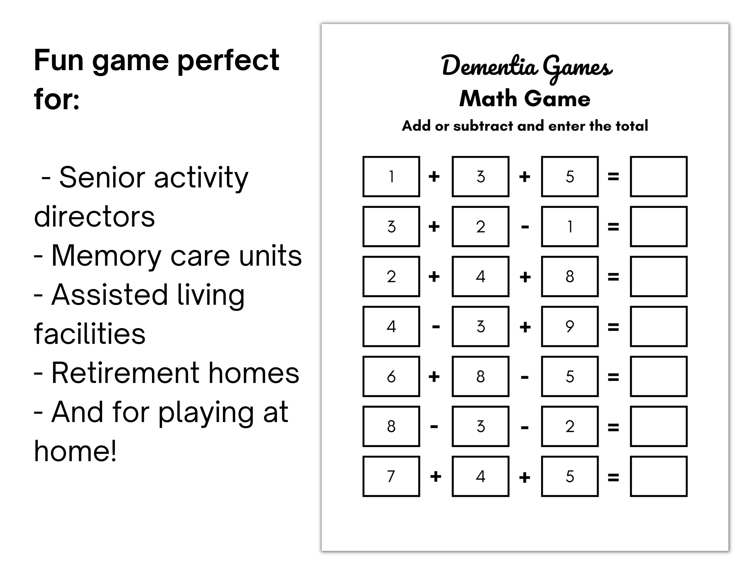 Dementia Math Games, Dementia Activities, Dementia Games, Dementia ...
