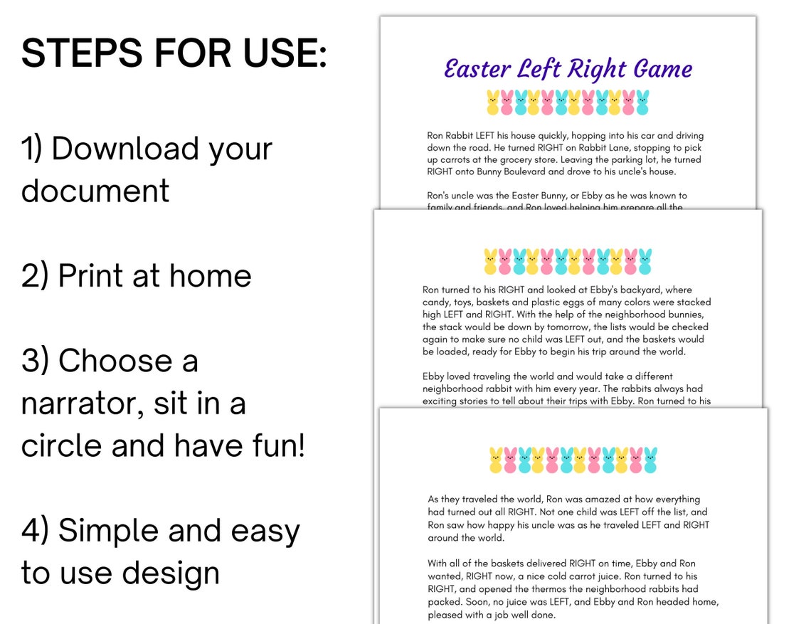 Easter Left Right Game, Pass the Gift Game, Pass the Prize Game, Right ...