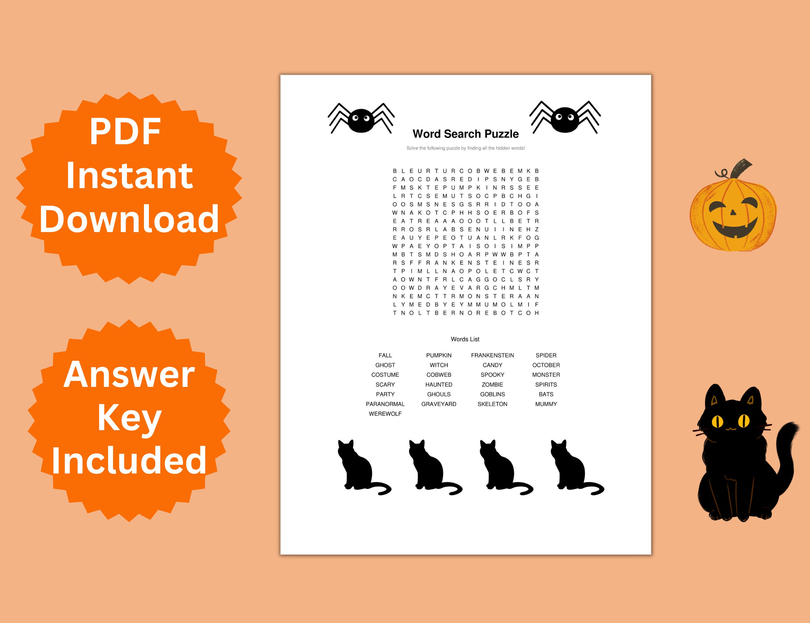 Halloween Word Search Puzzle, Printable Halloween Games for Kids and ...