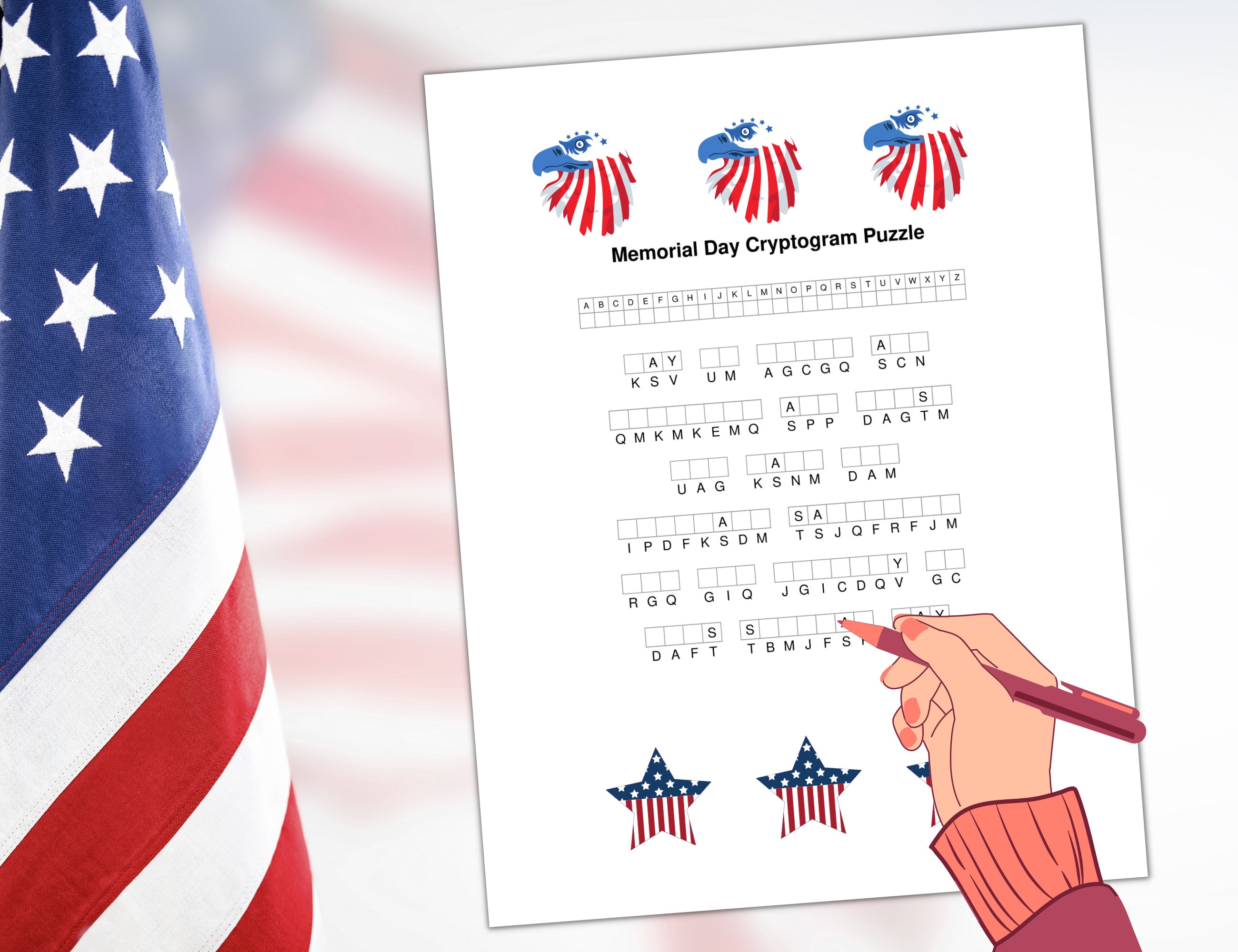 Memorial Day Cryptogram Puzzle, Memorial Day Games - Etsy