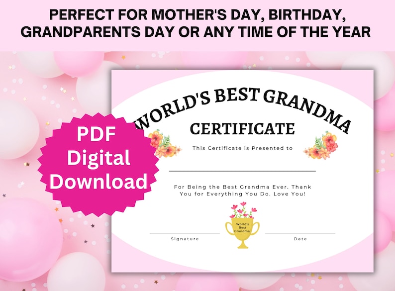 World's Best Grandma Certificate, Best Grandma Award, Grandmother ...