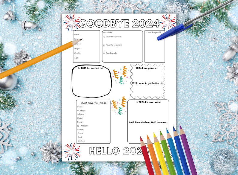 New Year's Resolution and End of Year Reflection for Kids, 2024 Year in ...