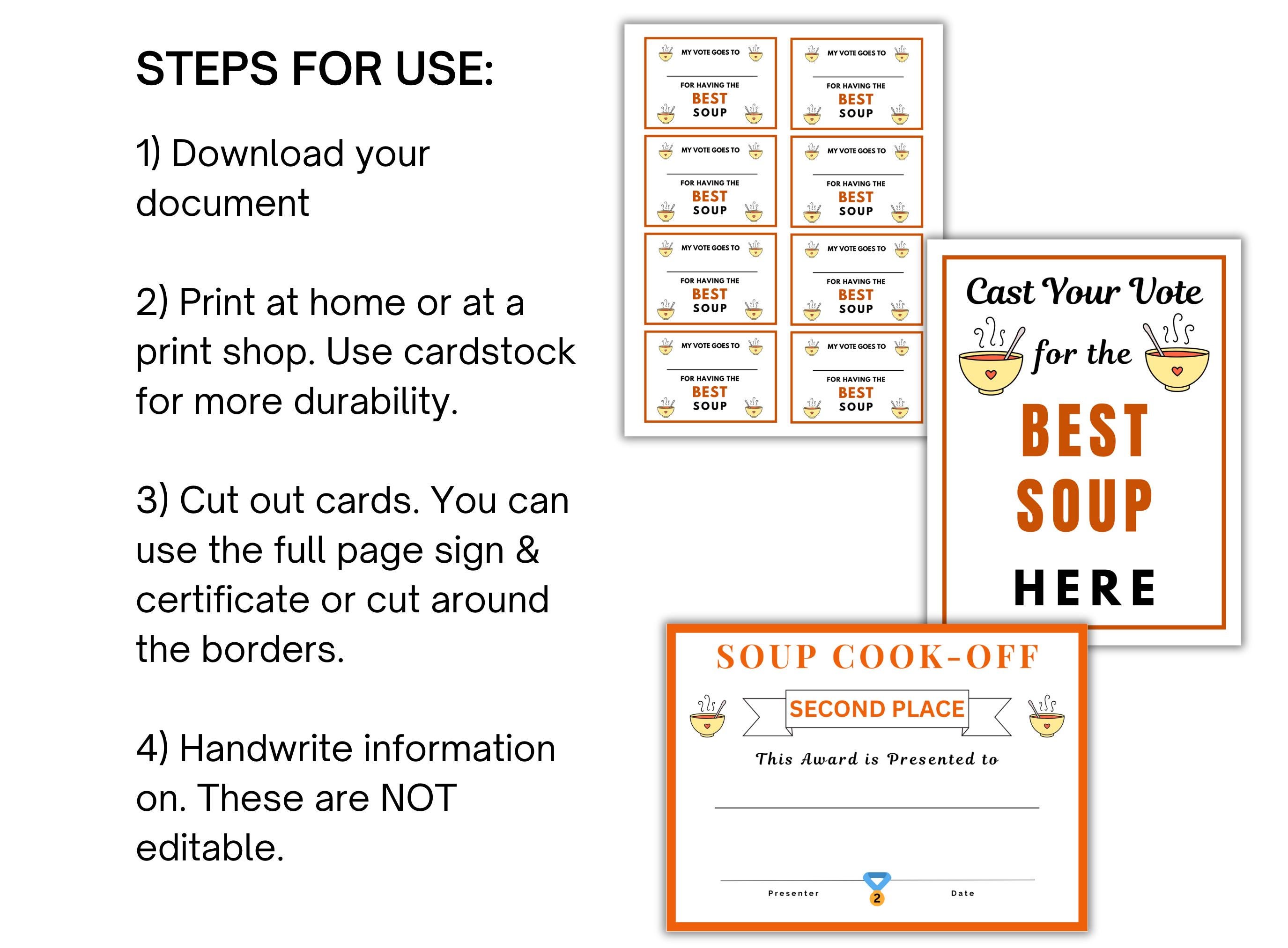 Soup Cook off Contest Kit, Soup Cookoff, Soup Competition, Soup Contest ...