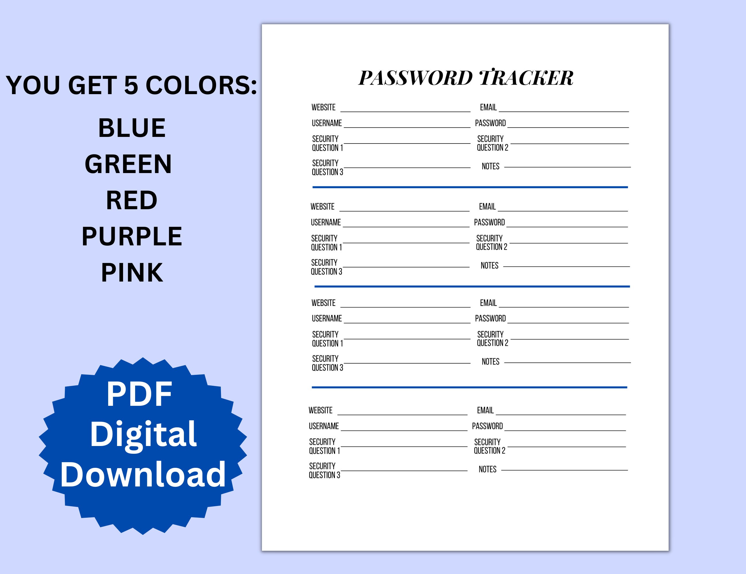Password Tracker Printable, Password Keeper Organizer Log - Etsy