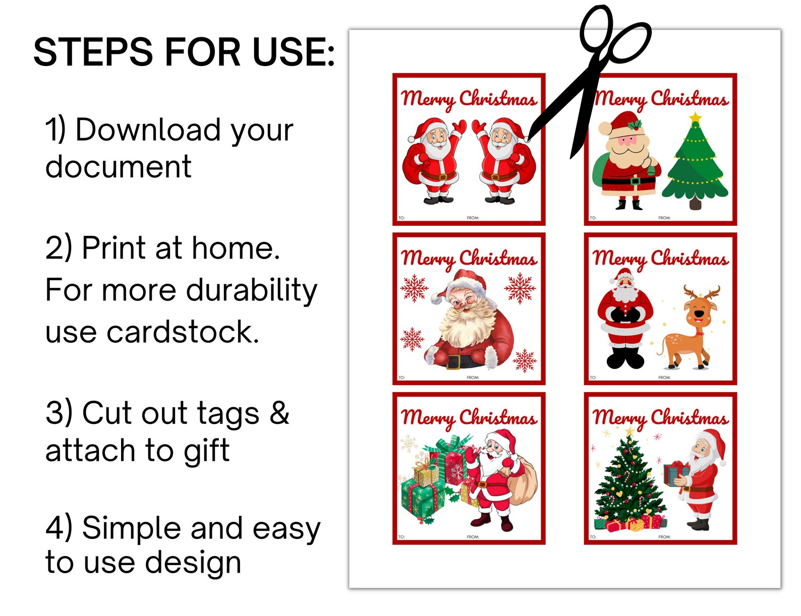 Santa Gift Tags, Printable Christmas Gift Tags, Merry Christmas Tags ...