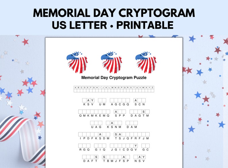 Memorial Day Cryptogram Puzzle, Memorial Day Games - Etsy