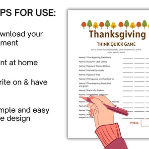 Thanksgiving Think Quick Game, Thanksgiving Printable Game, Holiday ...