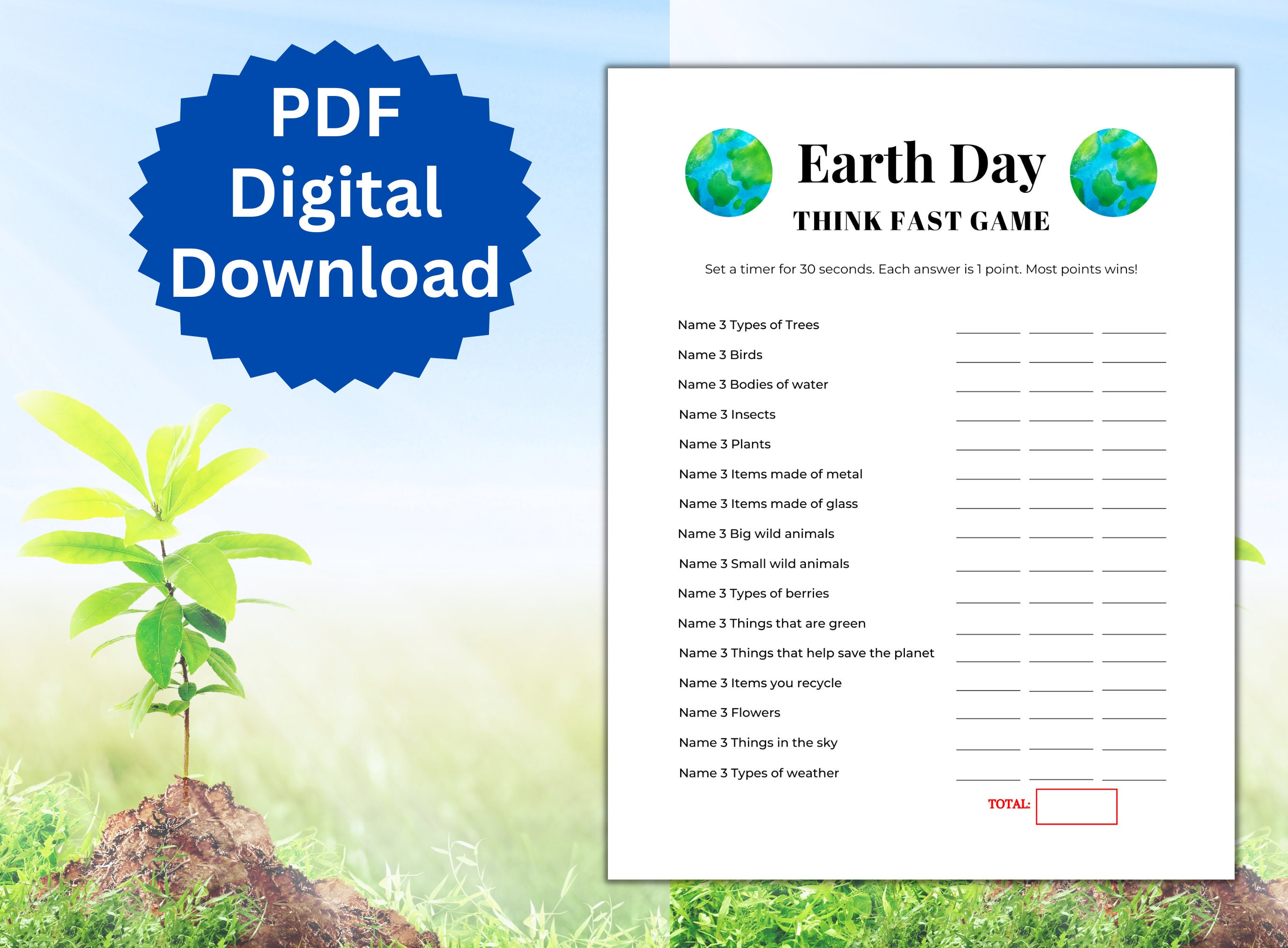 Earth Day Think Fast Game, Ice Breaker Games, Earth Day Printable ...