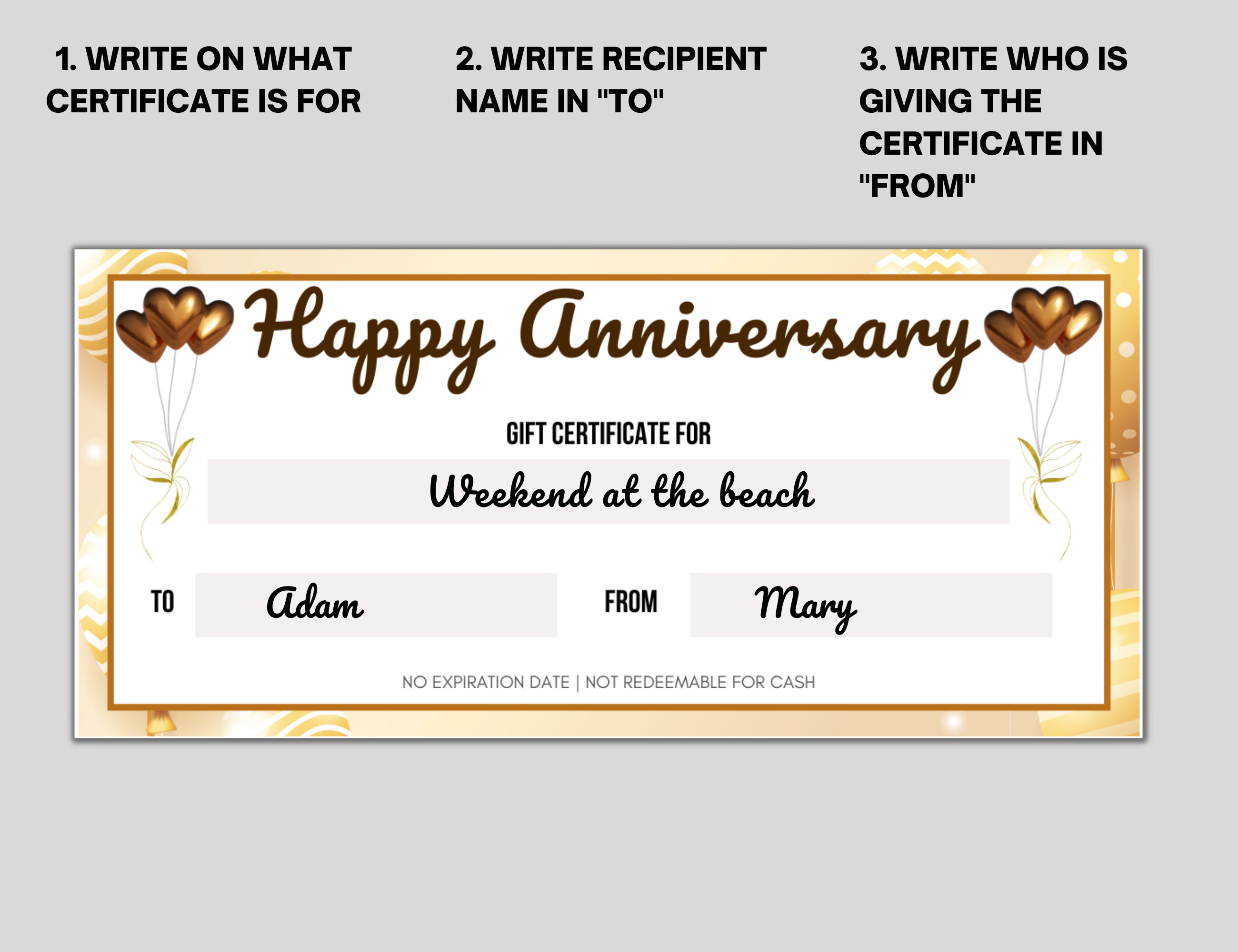 Printable Anniversary Gift Certificate, Anniversary Coupons, Gift ...