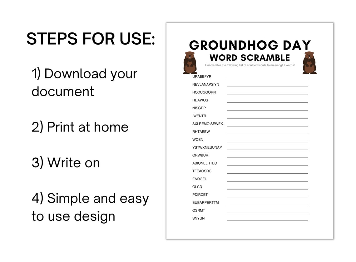 Groundhog Day Word Scramble, Groundhog Day Printable, Groundhog ...