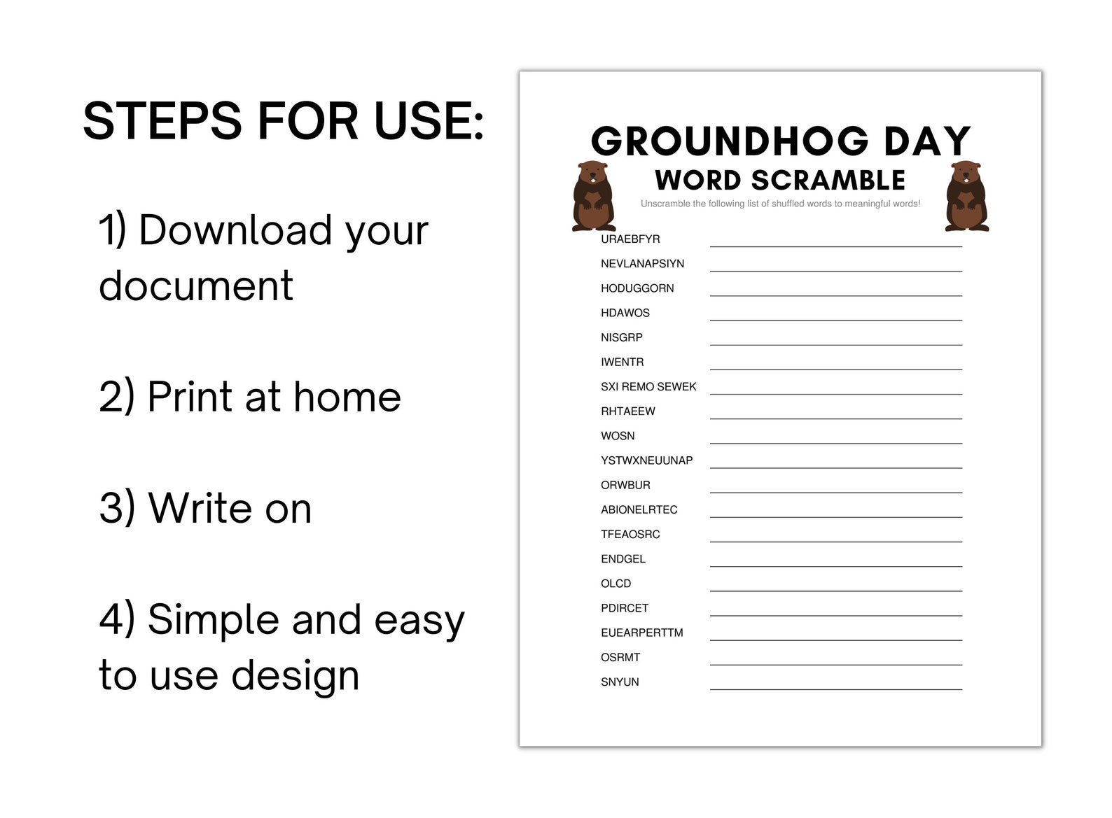 Groundhog Day Word Scramble, Groundhog Day Printable, Groundhog ...
