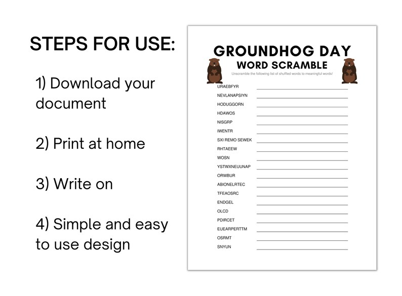 Groundhog Day Word Scramble, Groundhog Day Printable, Groundhog ...