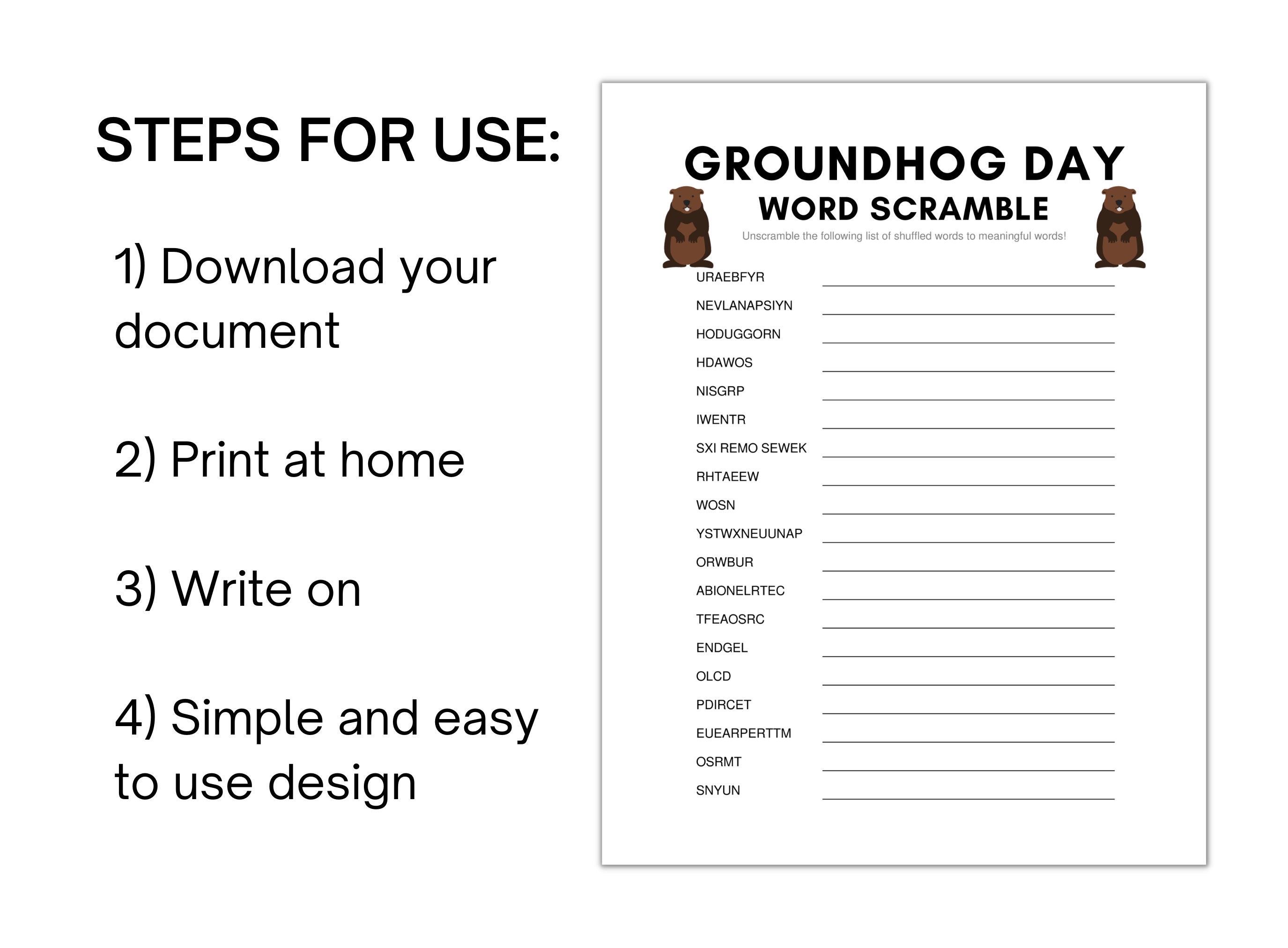 Groundhog Day Word Scramble, Groundhog Day Printable, Groundhog ...