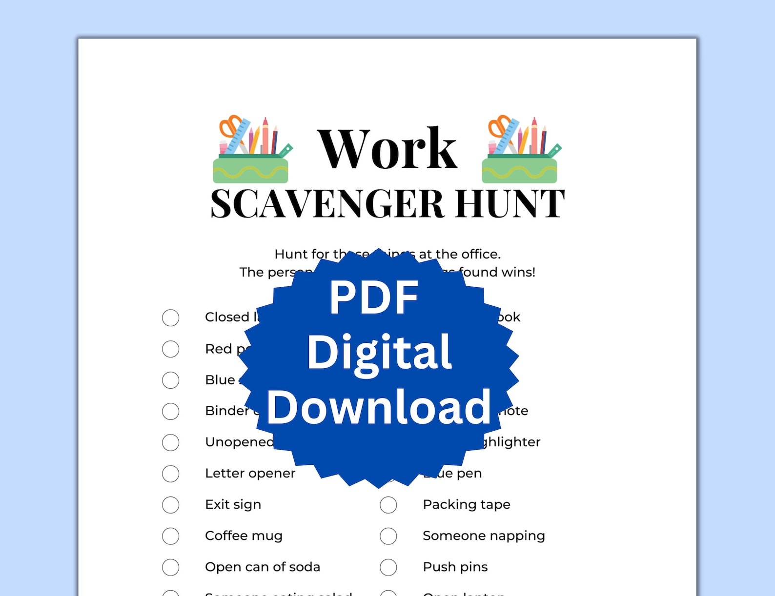 Work Scavenger Hunt for Adults, Office Party Games, Team Building Games ...