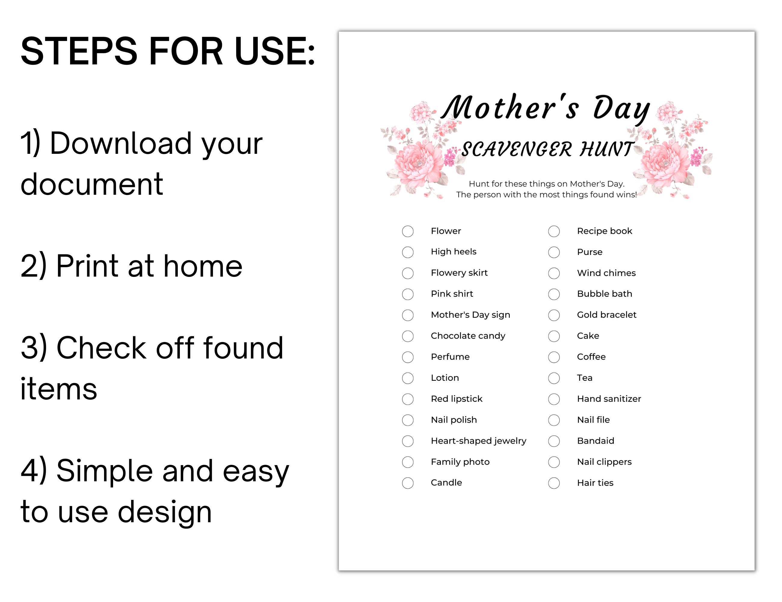 Mother's Day Scavenger Hunt Printable, Scavenger Hunt for Kids and ...