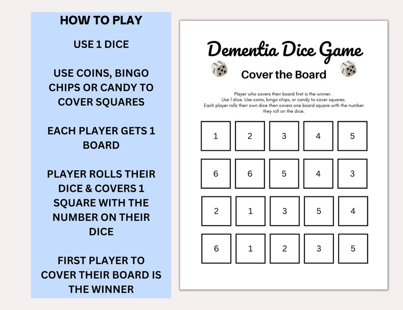 Dementia Dice Game, Candy Dice Game, Dice Game Printable, Ice Breaker ...