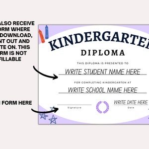 Fillable Kindergarten Diploma Printable Template, Personalized Diploma ...