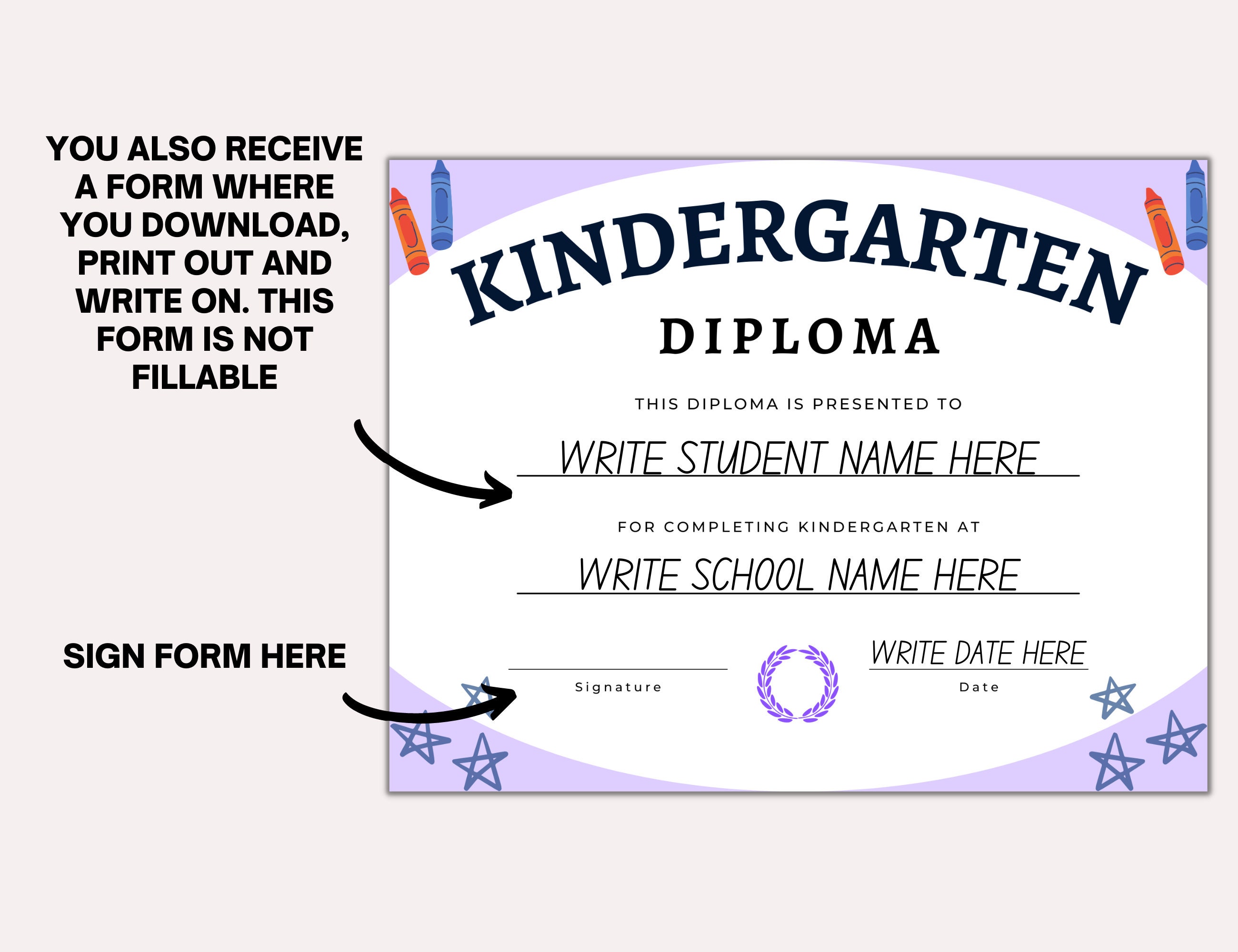Fillable Kindergarten Diploma Printable Template, Personalized Diploma ...