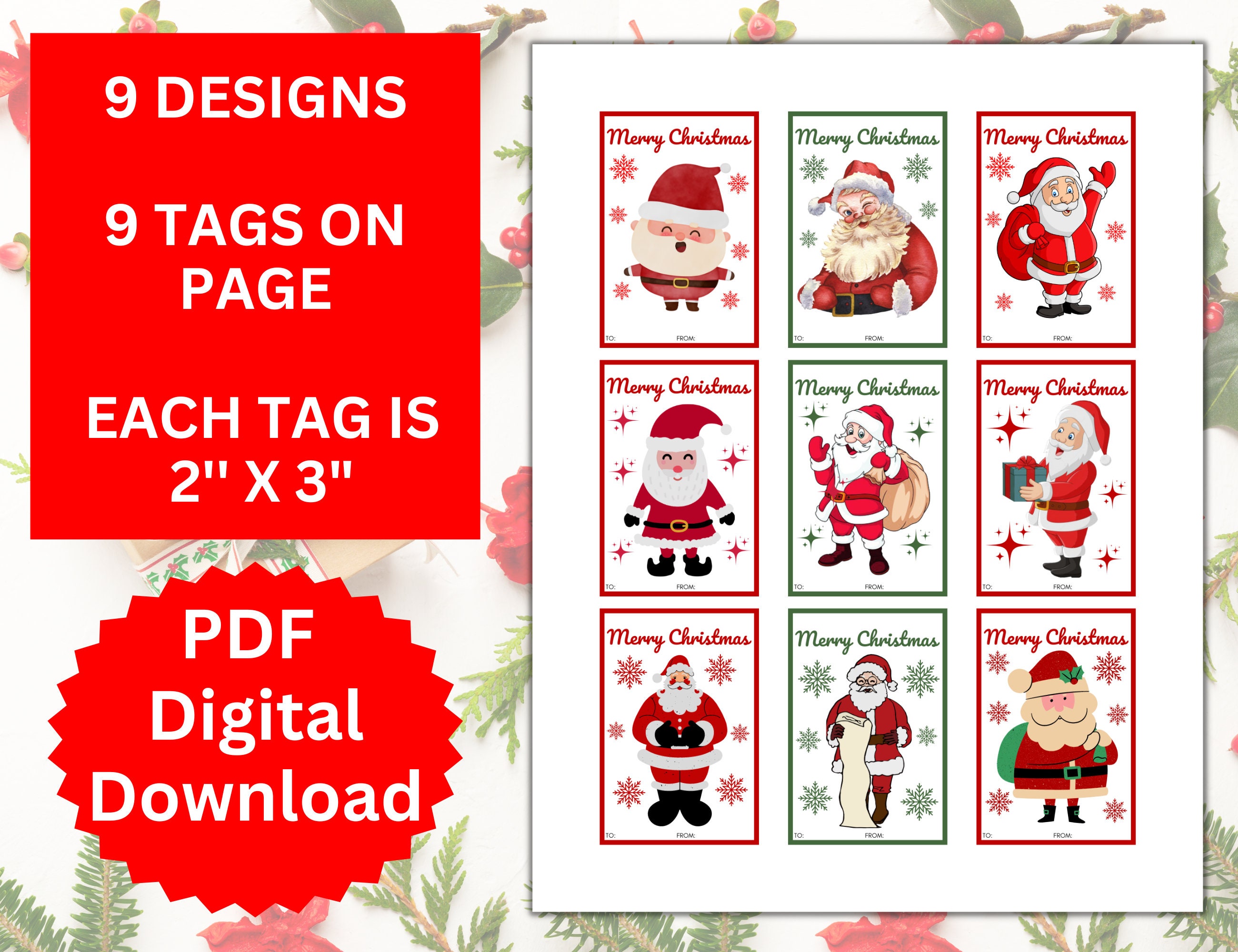 Santa Gift Tags, Printable Christmas Gift Tags, Merry Christmas Tags ...