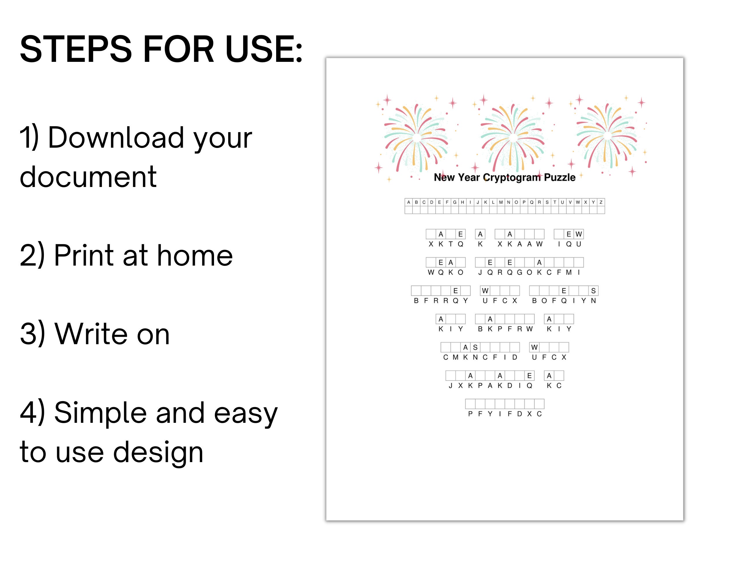 New Year Cryptogram Puzzle Printable, New Year's Eve Games, New Year's ...