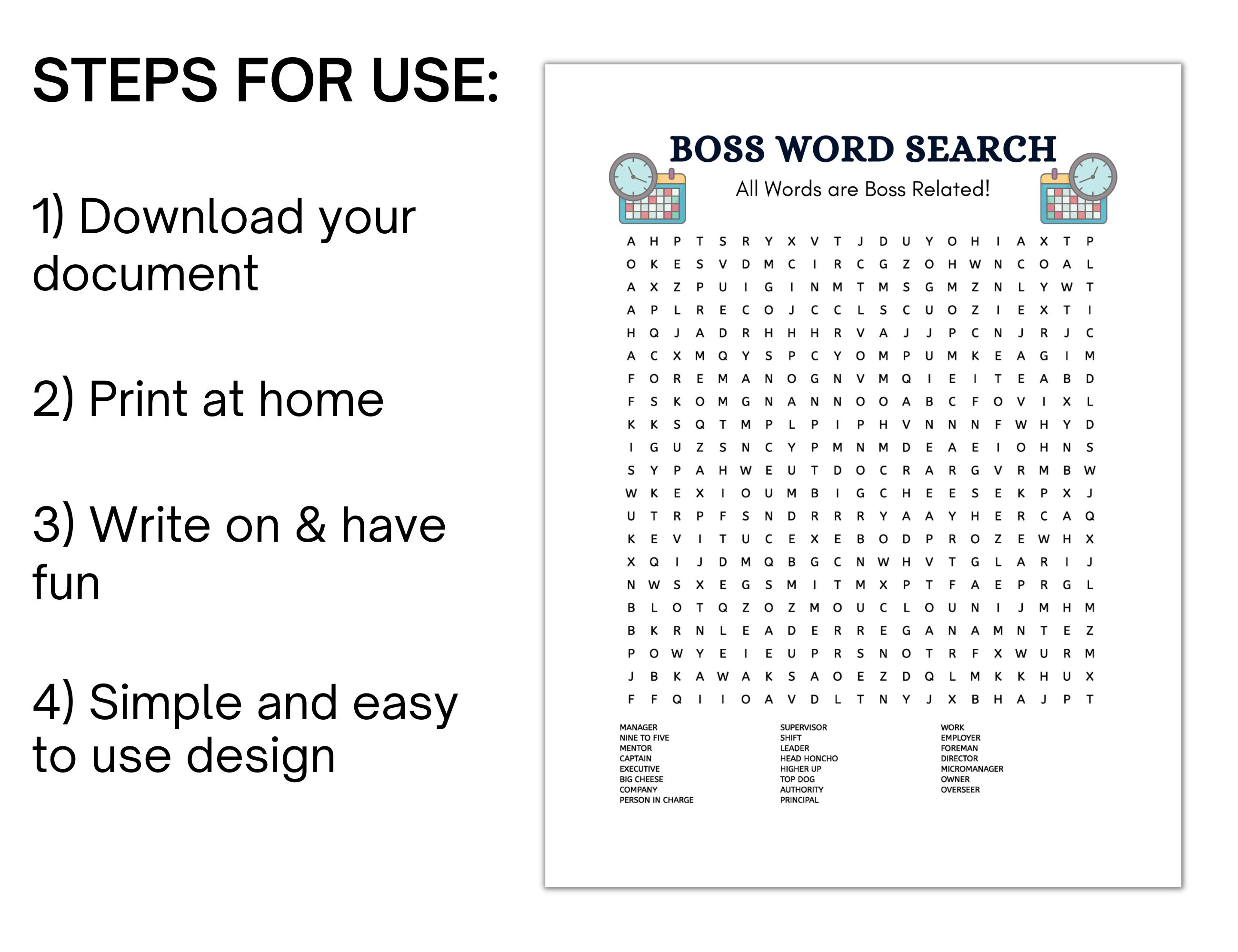 Boss Word Search Puzzle, Office Party Games, Boss Day Games - Etsy
