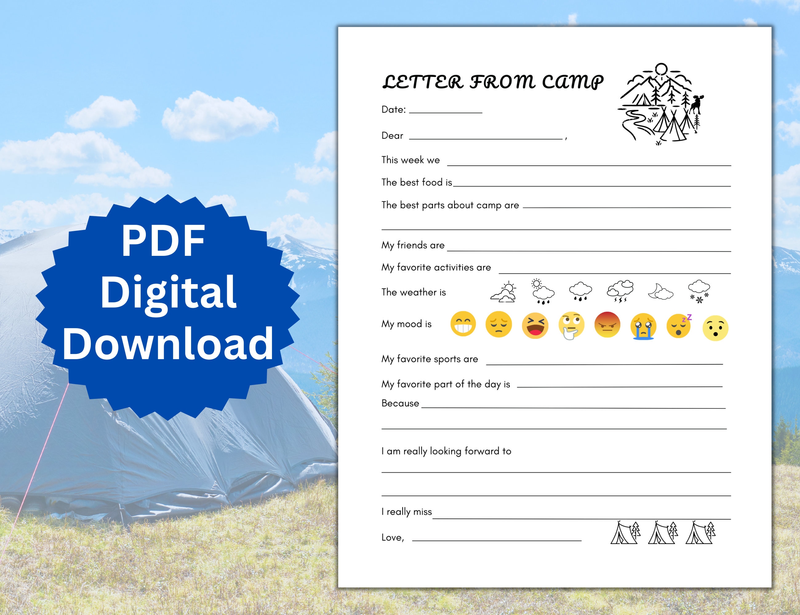 letter-from-camp-camp-log-summer-camp-planner-grandparent-etsy