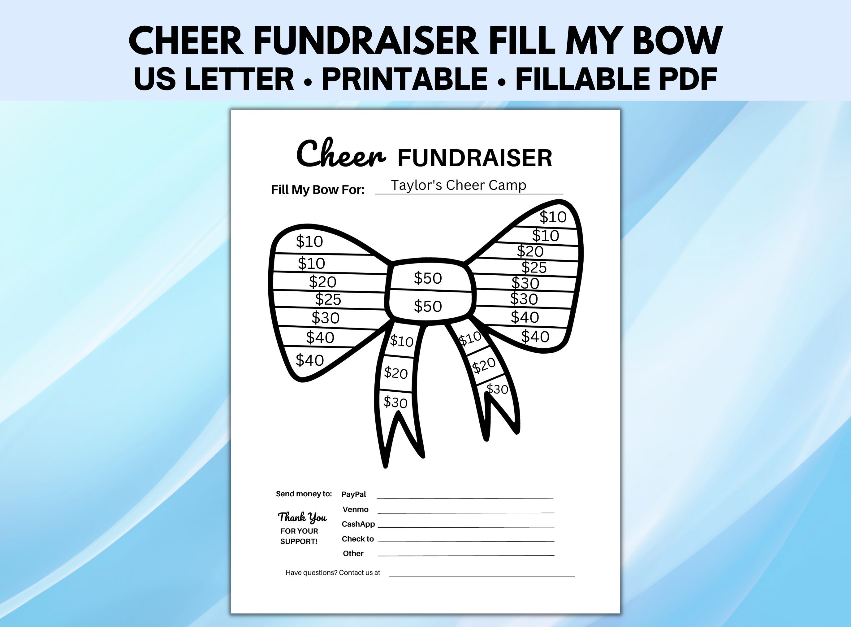 Cheer Bow Fundraiser, Fill My Bow, Cheer Planner for Donations, Cheer ...