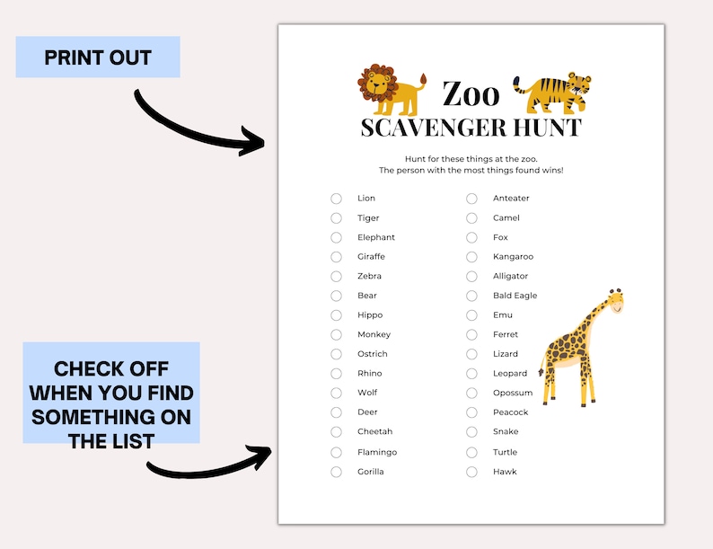 Zoo Scavenger Hunt, Outdoor Zoo Games for Kids and Adults - Etsy