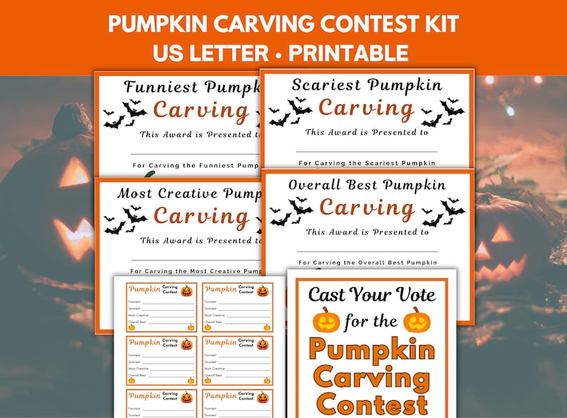 Pumpkin Carving Contest Voting Cards, Sign and Award Certificates ...