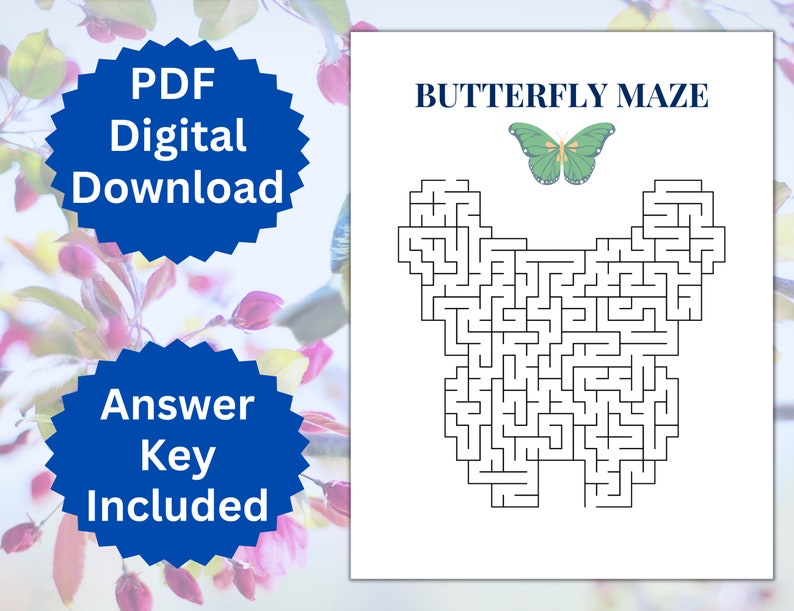 Butterfly Maze, Printable Nature Maze Puzzle, Earth Day Maze - Etsy