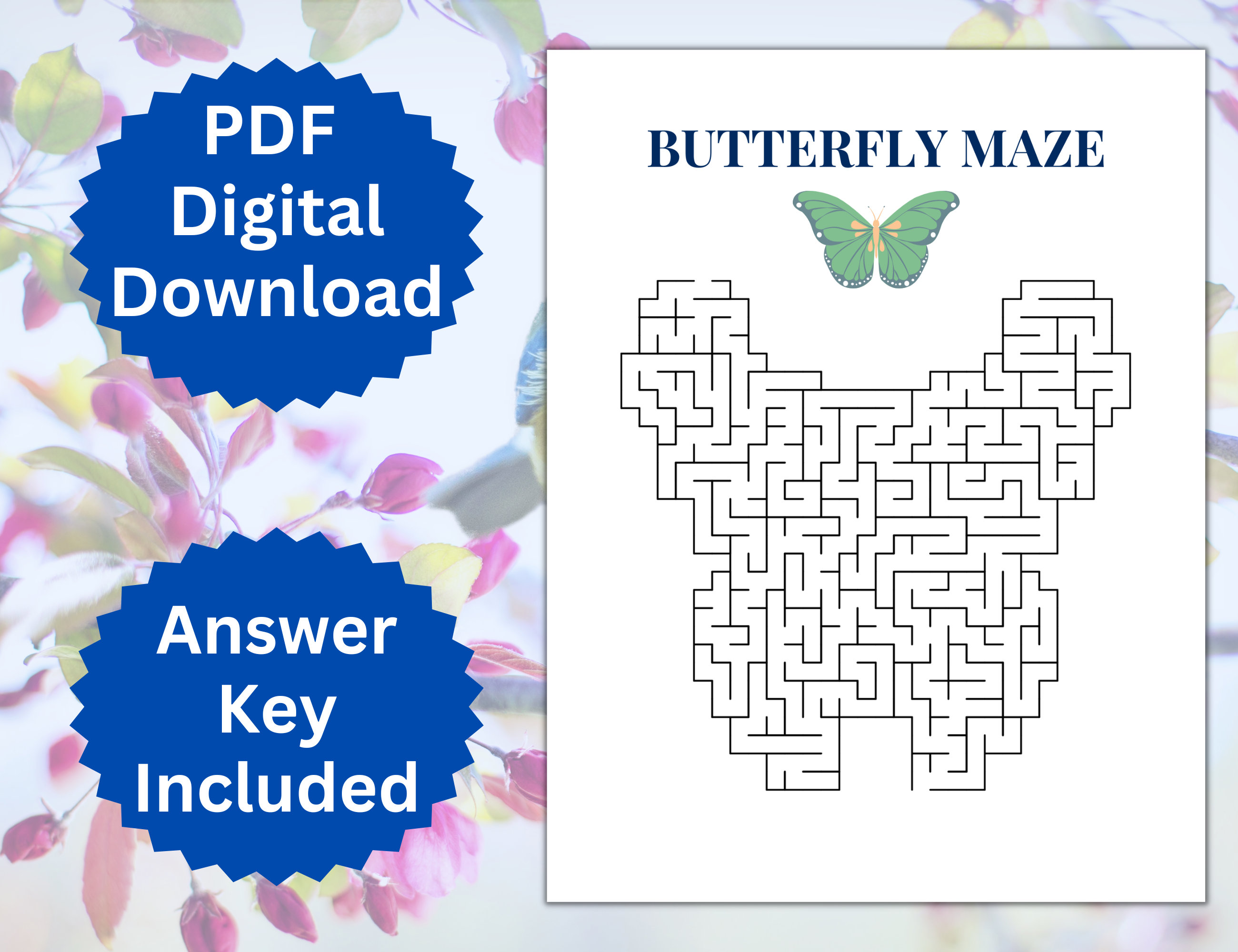 Butterfly Maze, Printable Nature Maze Puzzle, Earth Day Maze - Etsy