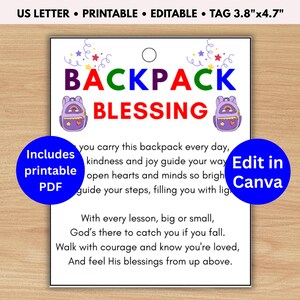 Backpack Blessing Tags Editable, Bless This Backpack, Christian ...