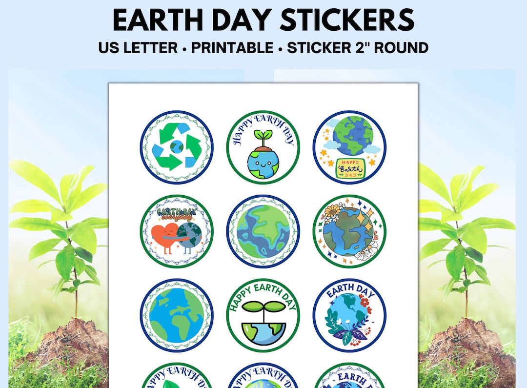 Earth Day Stickers Printable Earth Stickers, Planet Sticker, Earth Day ...