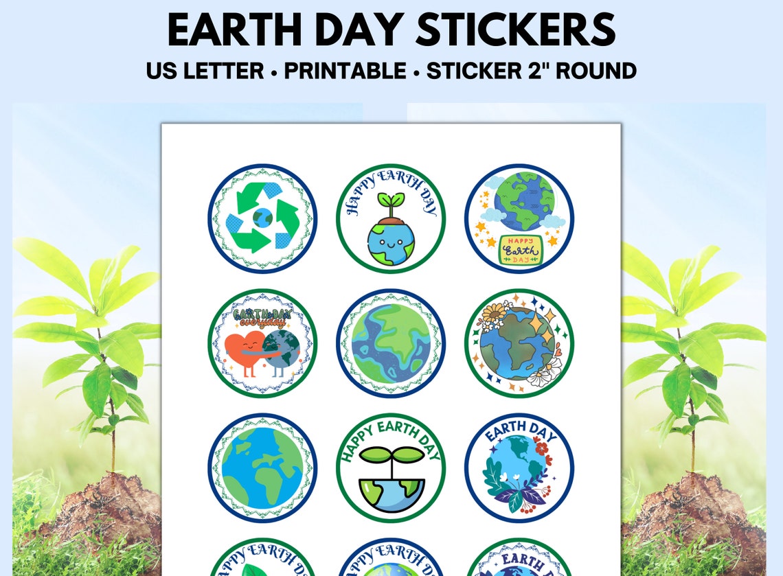 Earth Day Stickers Printable Earth Stickers, Planet Sticker, Earth Day ...