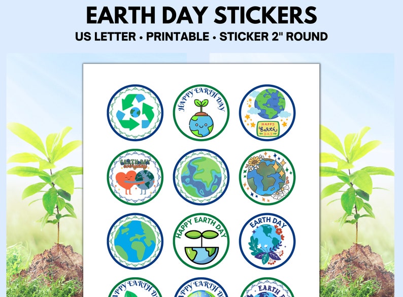 Earth Day Stickers Printable Earth Stickers, Planet Sticker, Earth Day ...