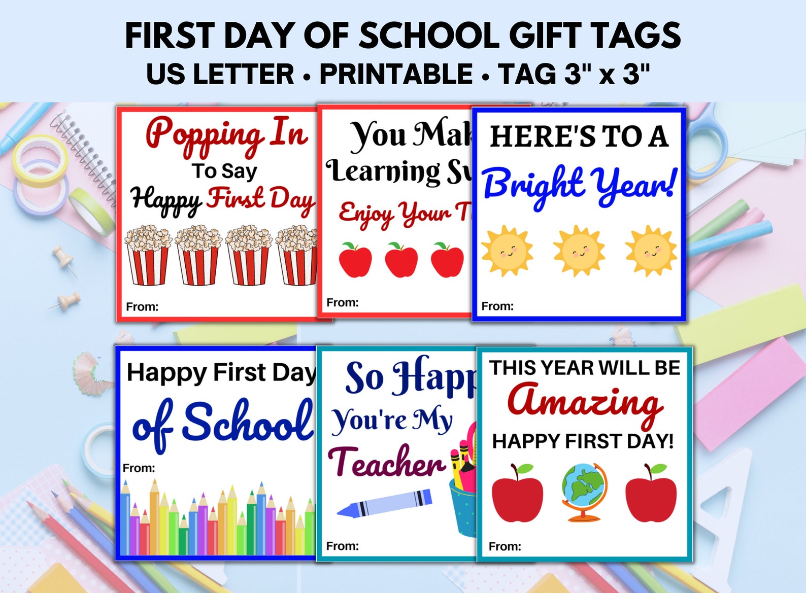 First Day of School Gift Tag, Back to School Tags, 1st Day of School ...