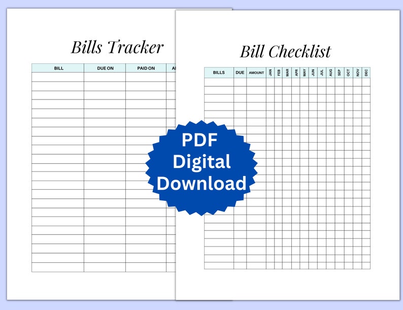 Bill Payment Tracker Printable, Monthly Bill Tracker, Bill Organizer ...