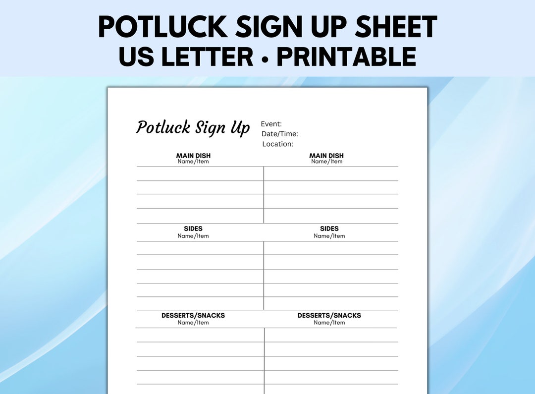 Potluck Sign up Sheet, Food Sign up Sheet - Etsy