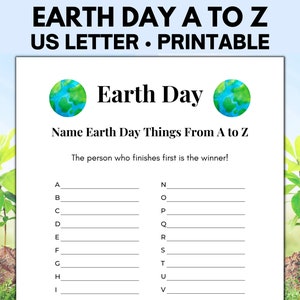 Earth Day A to Z Game Printable, Earth Day Activities, Earth Day Games ...