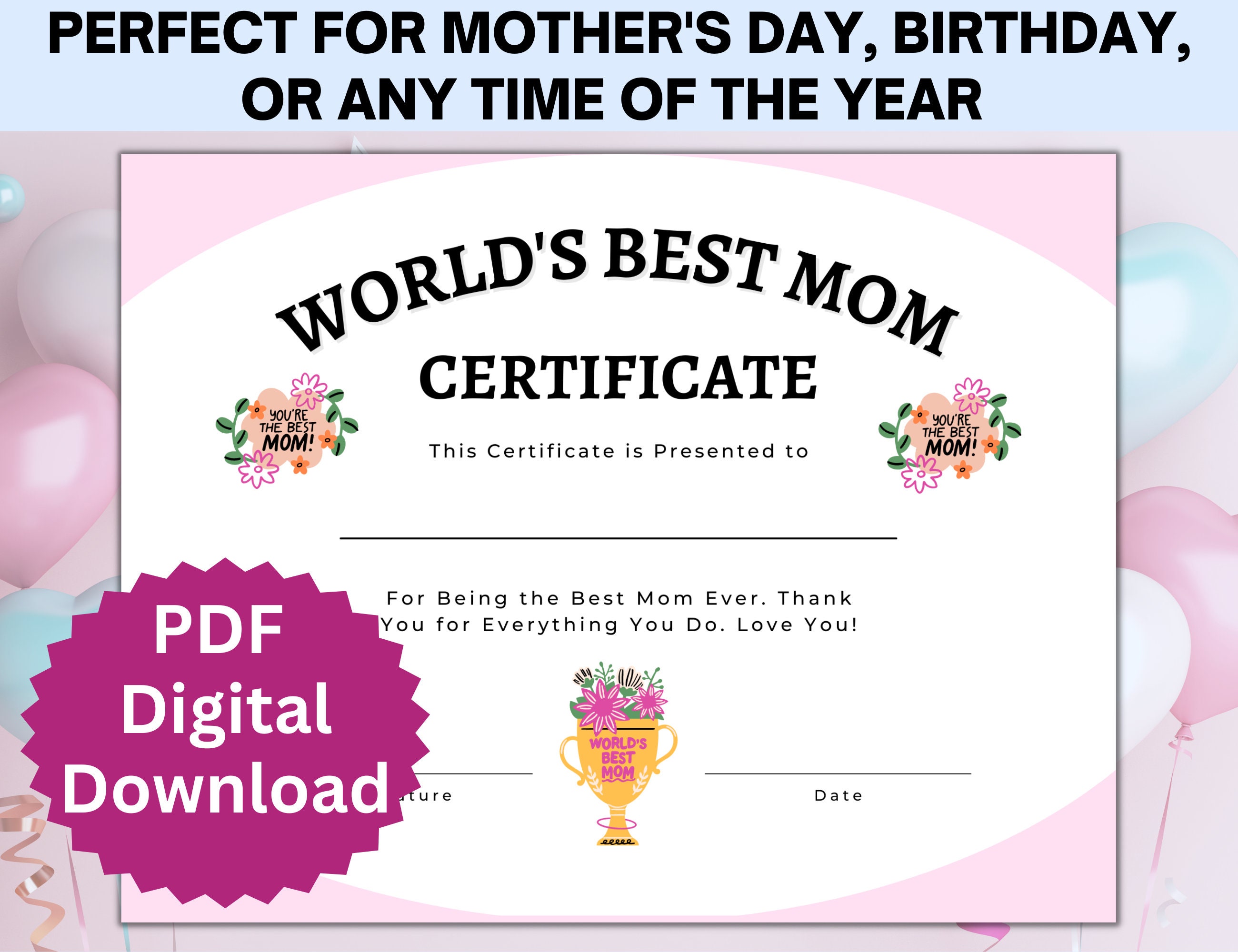 Best Mom Certificate, World's Best Mom, Best Mom Ever Award Certificate ...