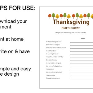 Thanksgiving Find the Guest Game, Find Someone Who, Printable ...