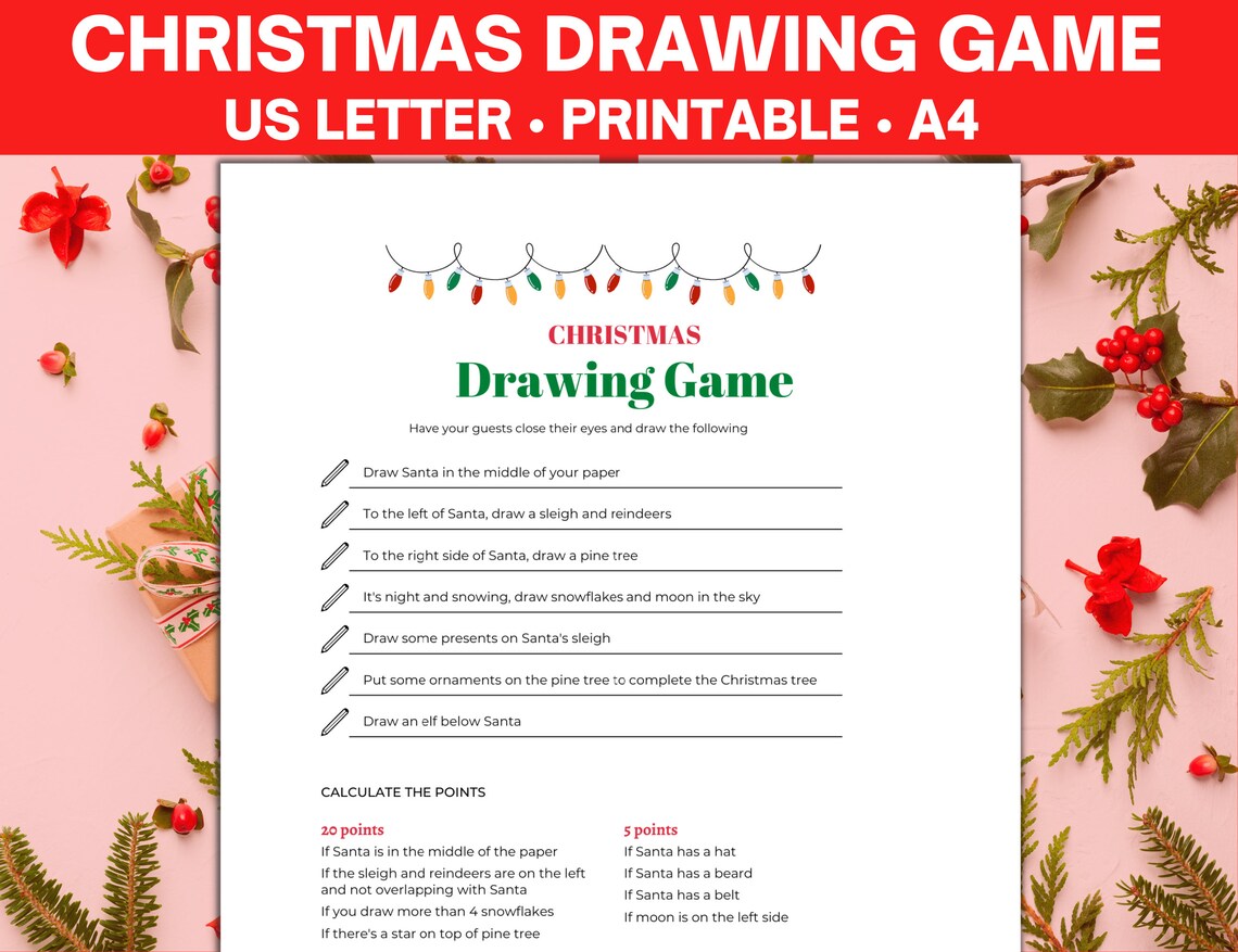 Christmas Drawing Game, Christmas Party Game, Printable Christmas Games ...